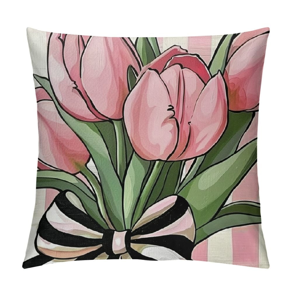 Shiartex Spring Pillow Covers 18x18 Inch Pink Flower Car Spring Throw ...