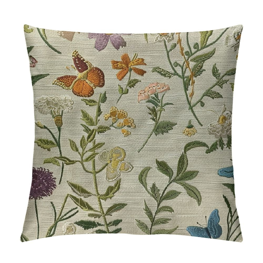 Shiartex Spring Pillow Covers 18x18 Inch ,Sage Green Wild Flower Plant ...