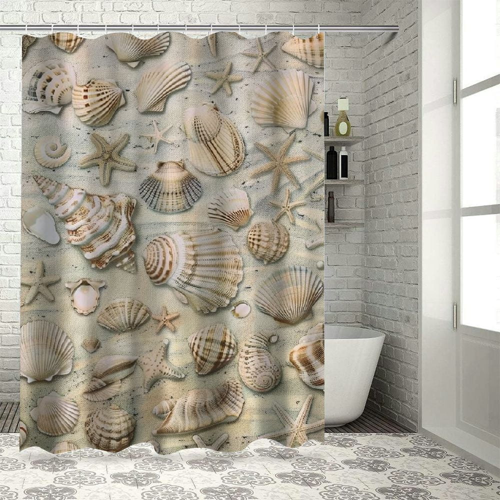 Shiartex Starfish Seashell Shower Curtain Vintage Beach Coastal Ocean ...