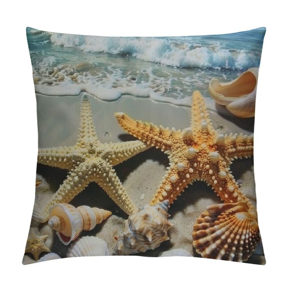 Shiartex Starfish Shells Beach Throw Pillow Cover for Home Decor Summer ...