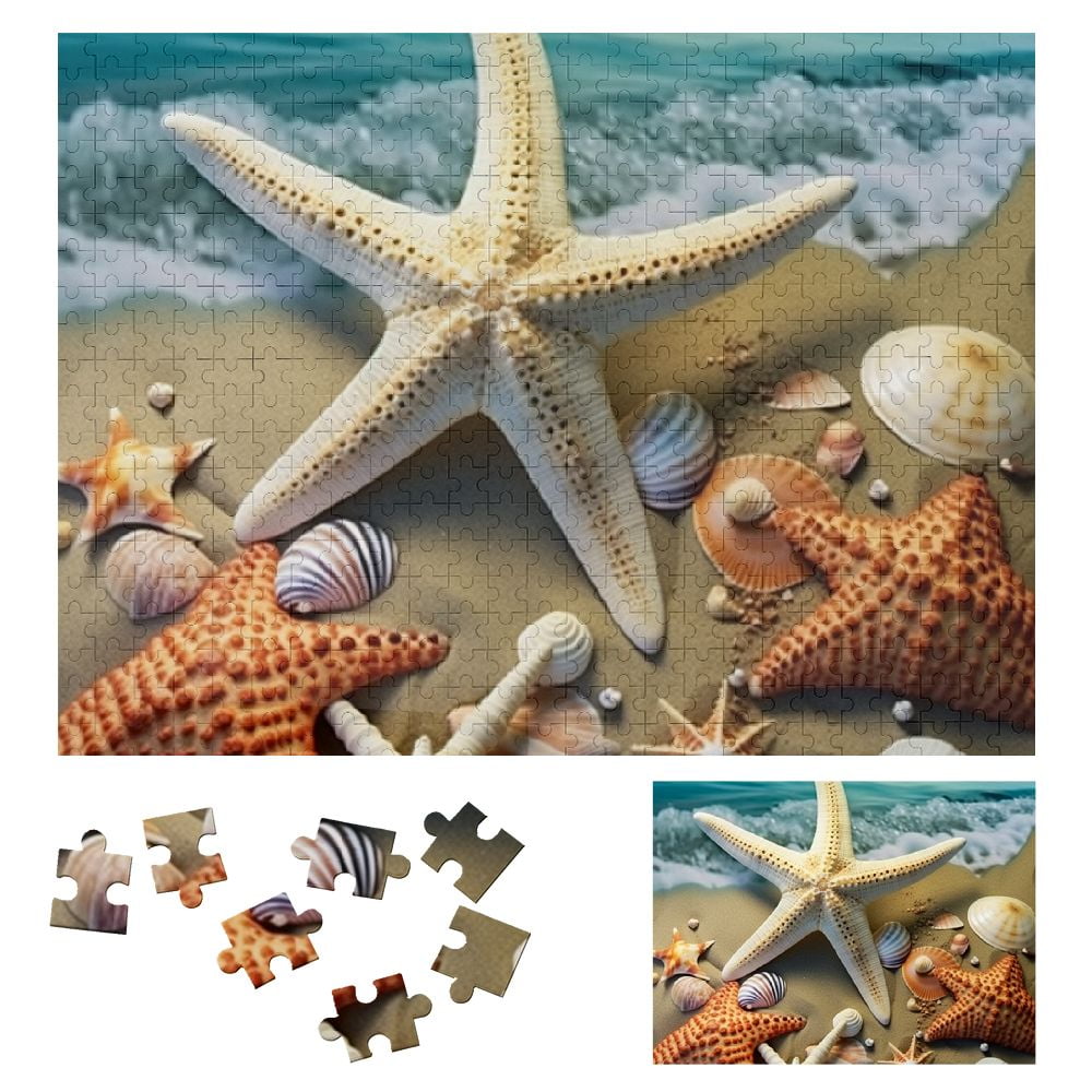 Shiartex Starfish Shells On Beach Wooden Jigsaw Puzzle, Challenging and ...