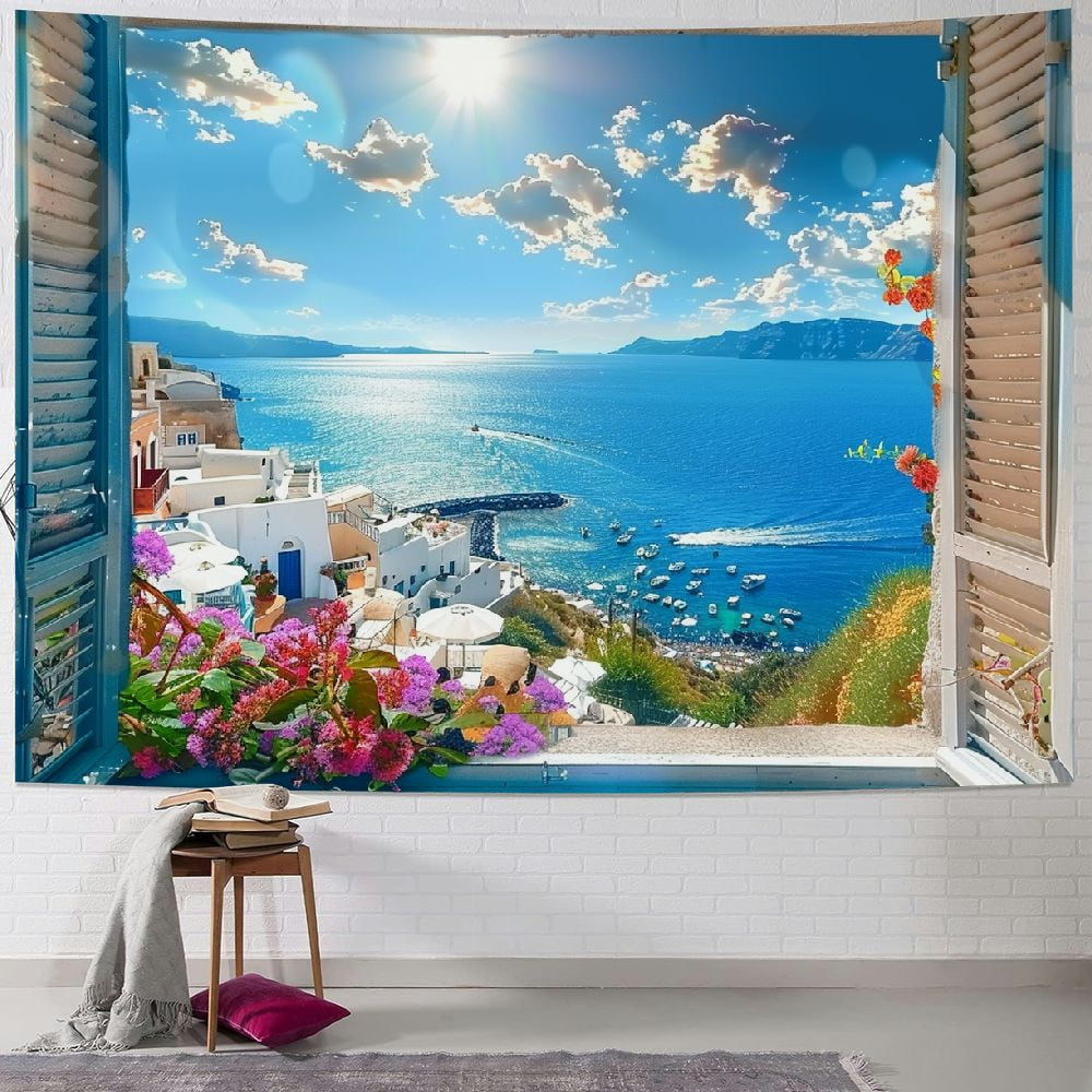 Shiartex Summer Tapestry Blue Ocean Sea Tropical City Island Seaside ...