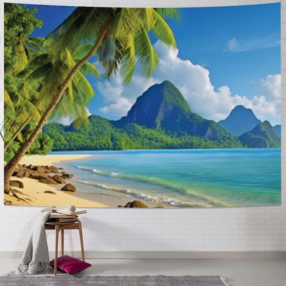 Shiartex Summer Tropical Beach Backdrop Seaside Island Palm Trees ...