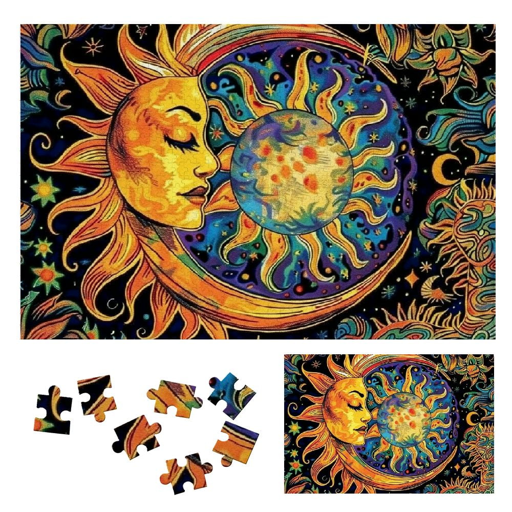 Shiartex Sun Moon Psychedelic Art Wooden Jigsaw Puzzle for Adults and ...