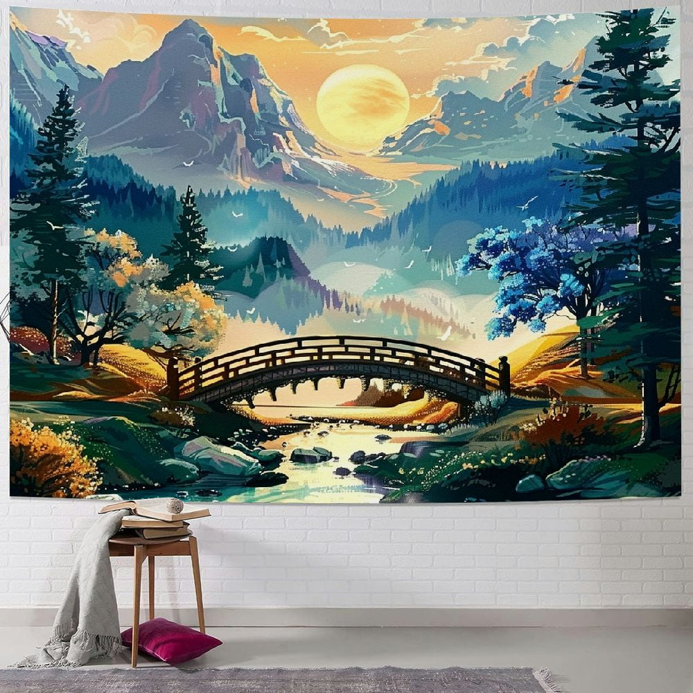 Shiartex Sun Mountain Tapestry Forest Tree Tapestry Vintage Floral ...
