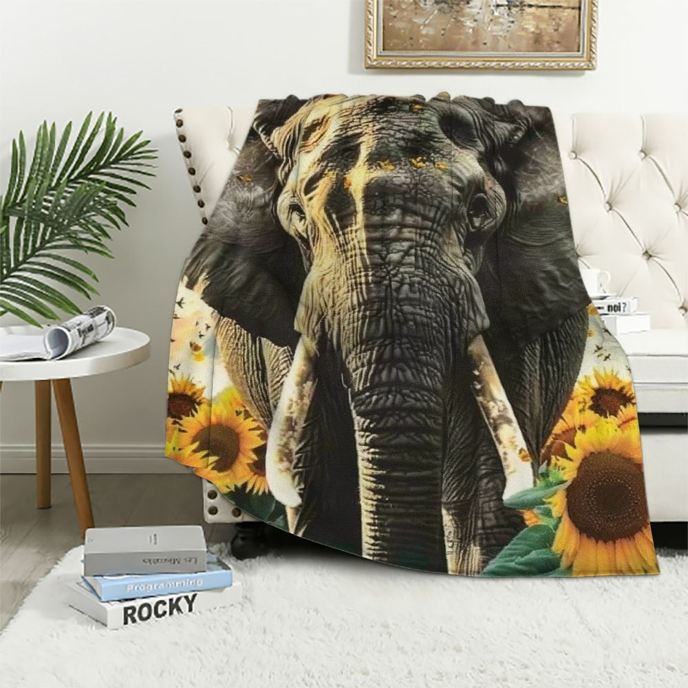 Shiartex Sunflower Elephant Blanket Gifts for Kid Adults Soft Warm ...