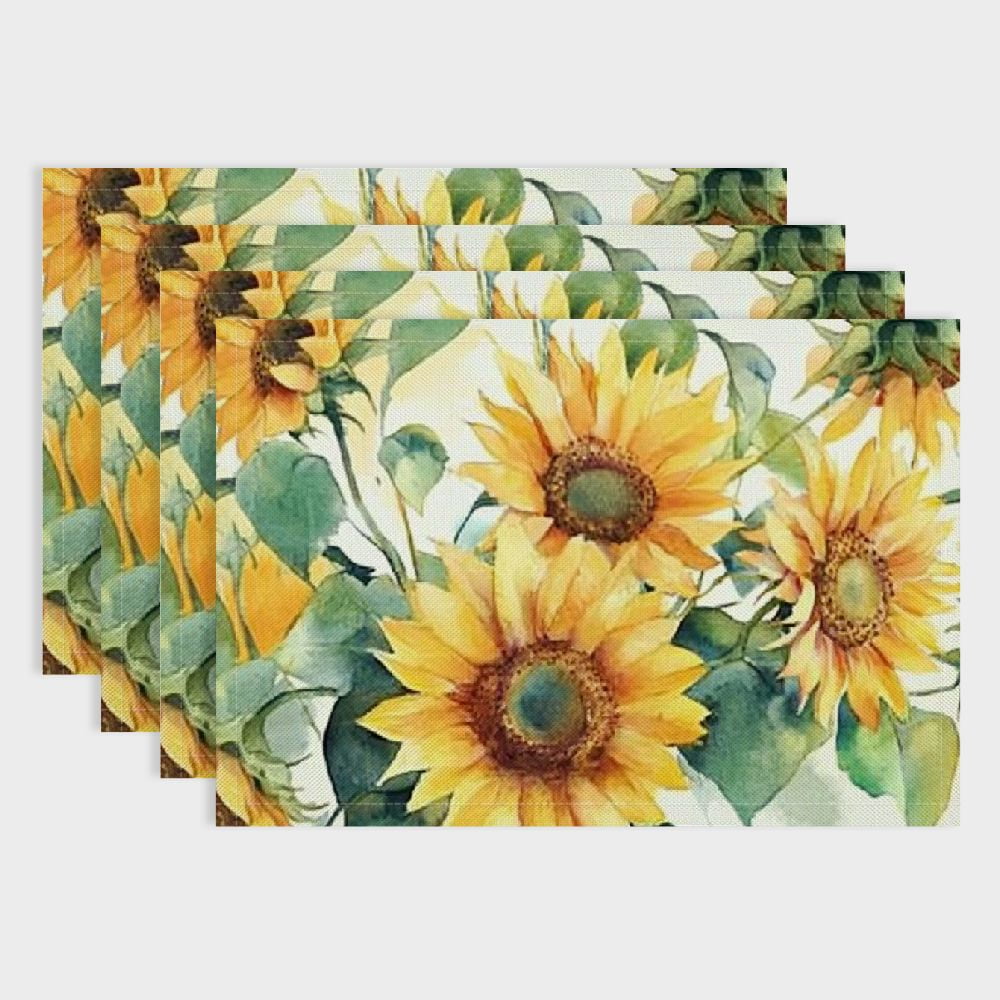 Shiartex Sunflowers Theme Set of 4 Linen Dining Table Placemats for ...