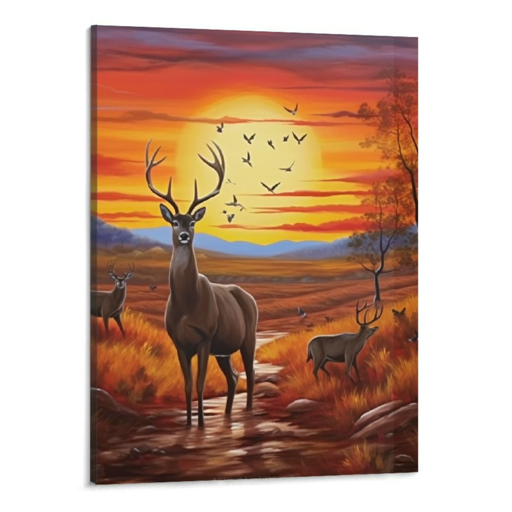 Shiartex Sunset Landscape Picture - Deers In A Field At Sunset Pictures ...