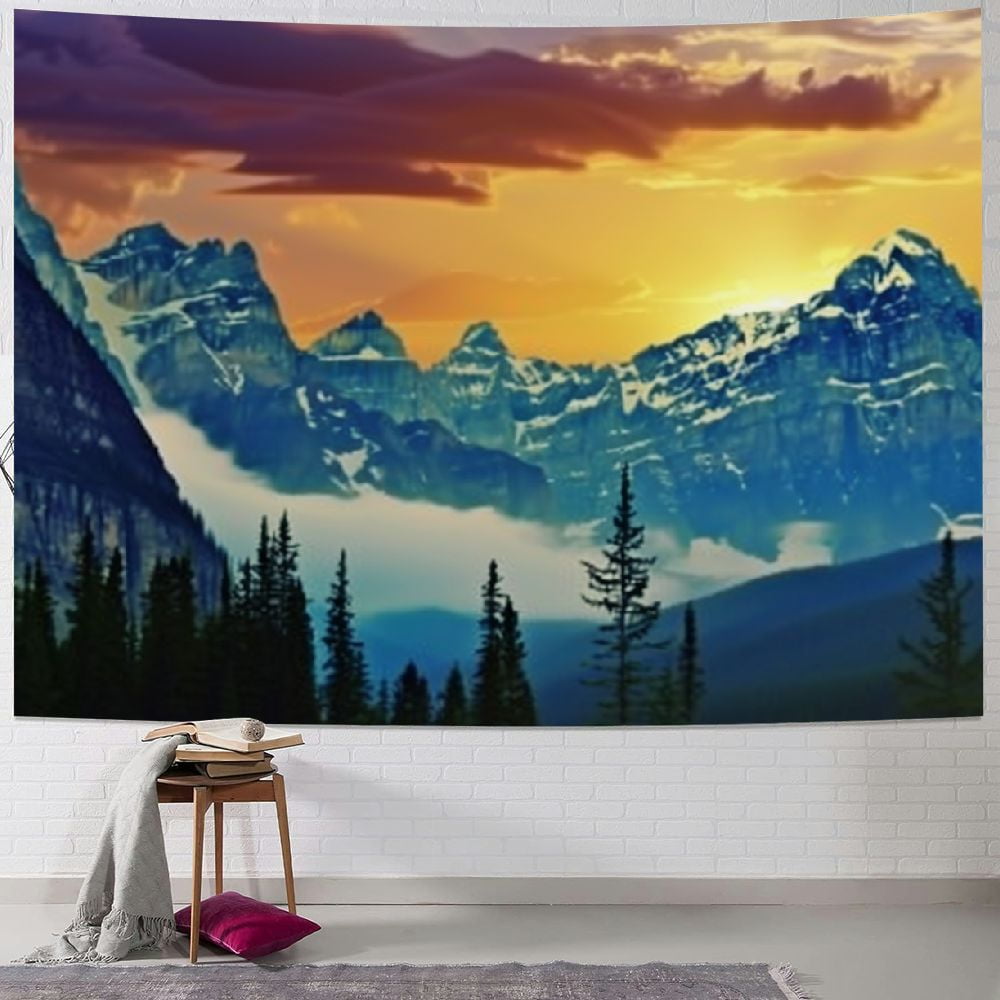 Shiartex Sunset Mountain Tapestry Foggy Forest Tree Nature Landscape ...