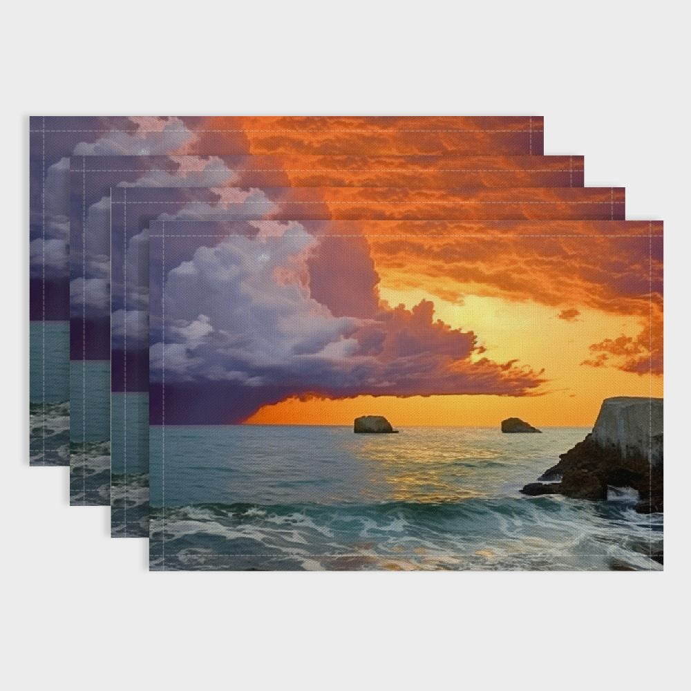 Shiartex Sunset Stormy Weather Rocks Table Decor Linen Placemat Set of ...