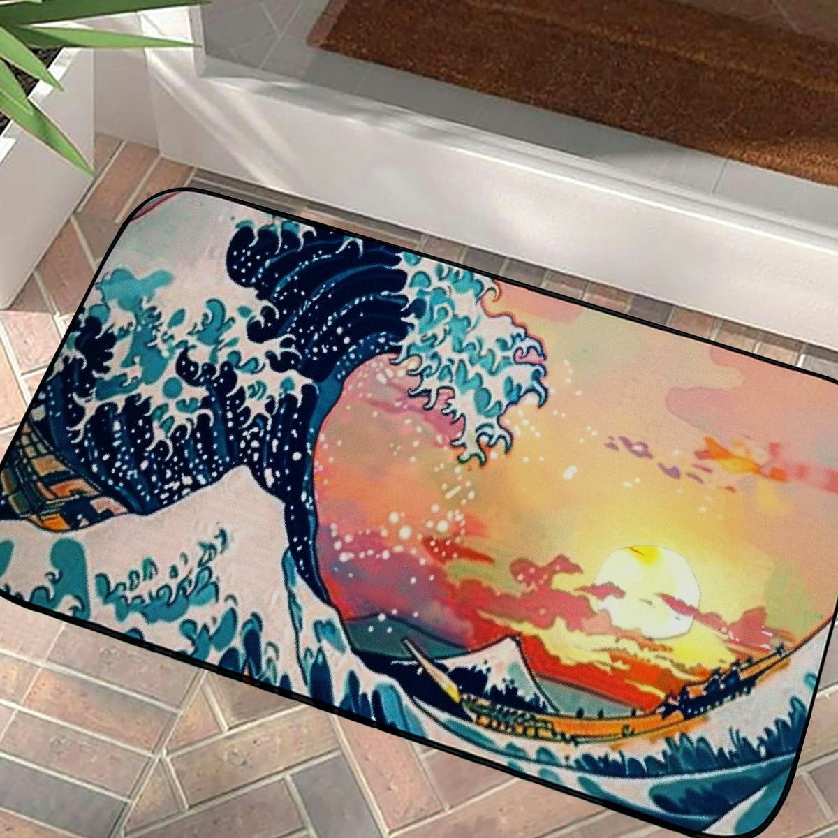 Shiartex Sunset Wave Low-Profile Floor Mats, Front Door Mat Outdoor ...
