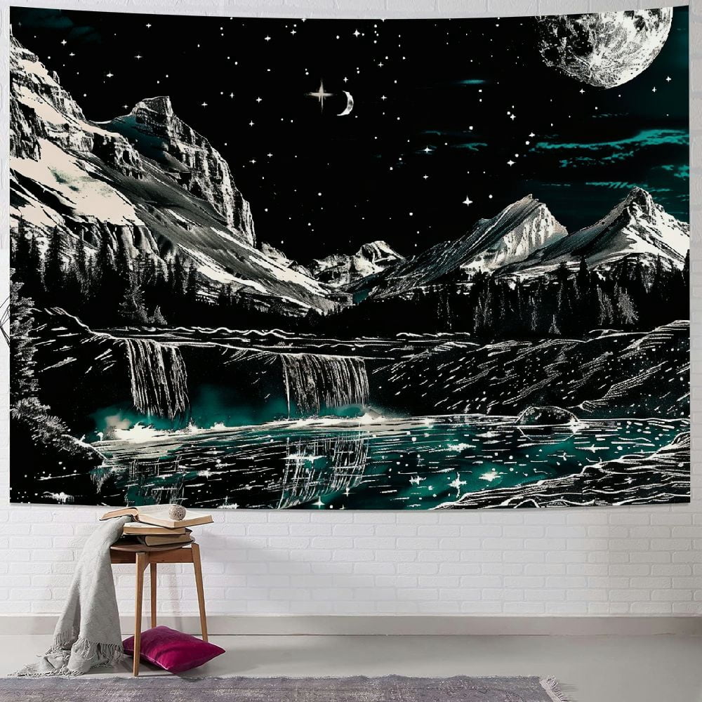Shiartex Tapestry Aesthetic Mountain Starry Night Sky Stars Moon Nature ...