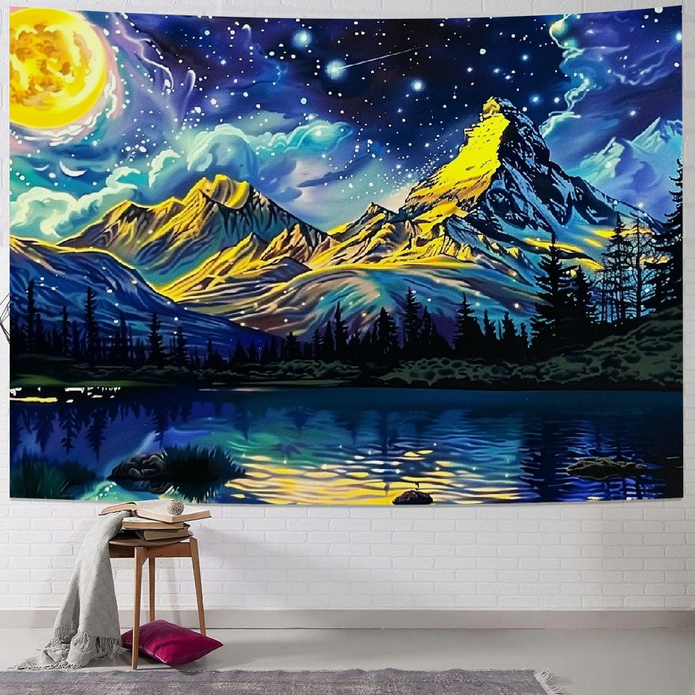 Shiartex Tapestry Starry Night Tapestries Trippy Mountain Forest ...