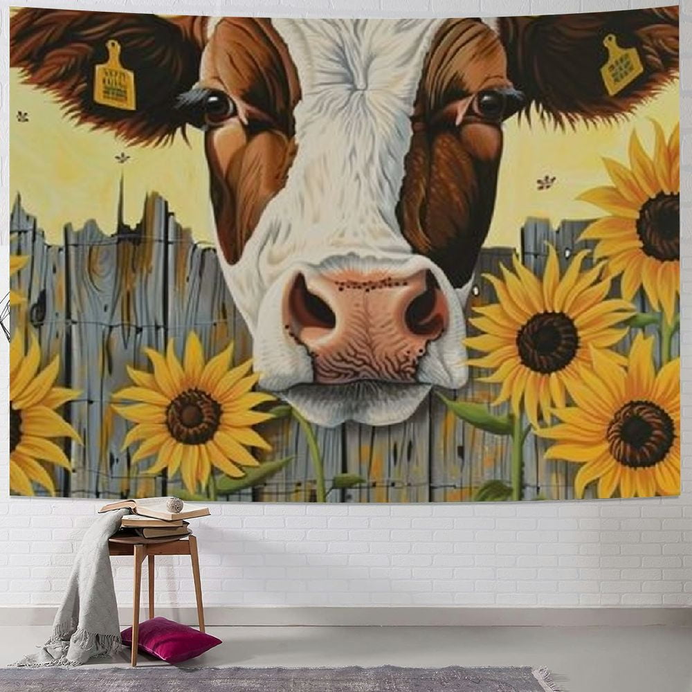 Shiartex Tapestry Wall Hanging Cow Sunflower Printed Tapestry Wall ...