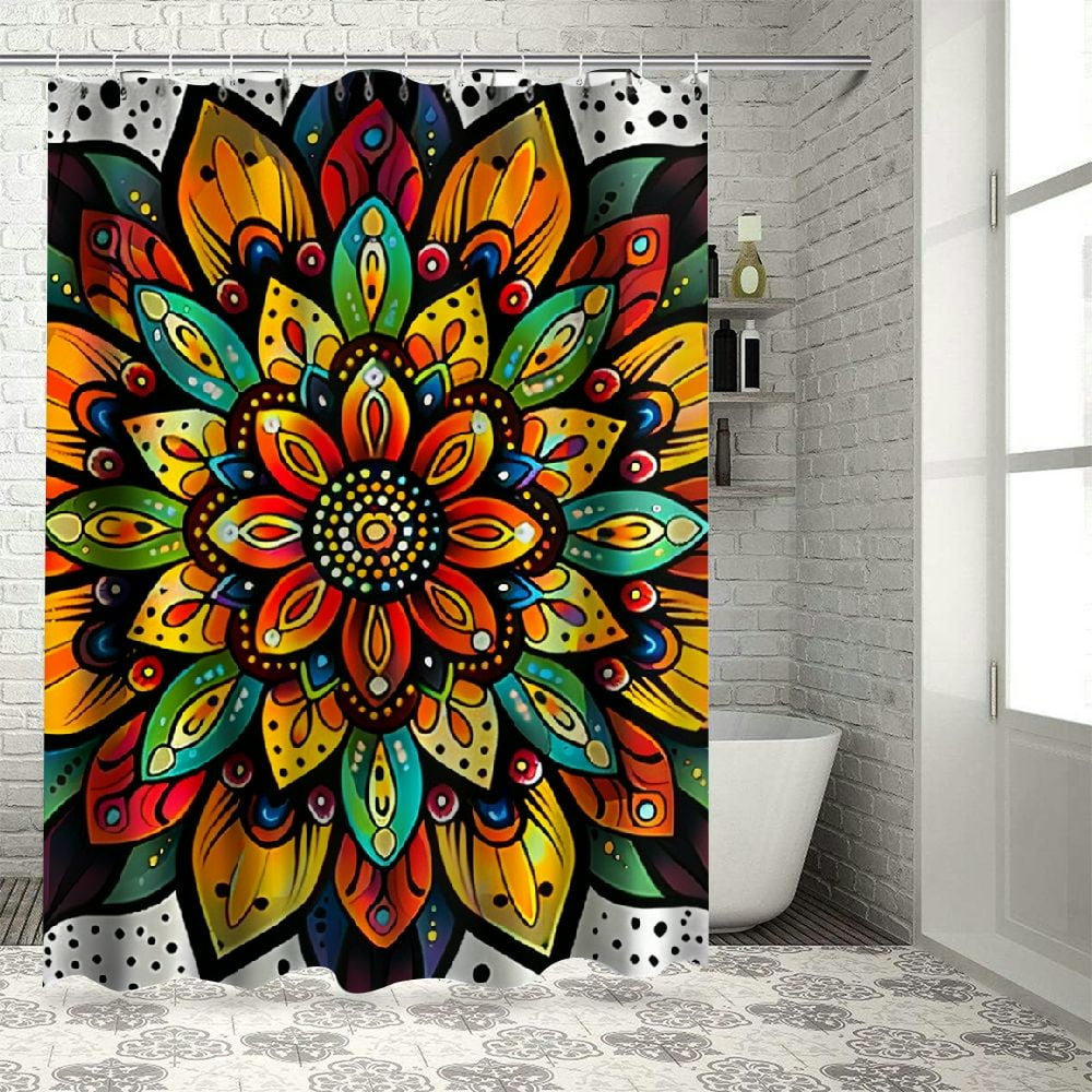 Shiartex Tattoo Shower Curtain, Retro Motif Flowers Leaves and Internal ...