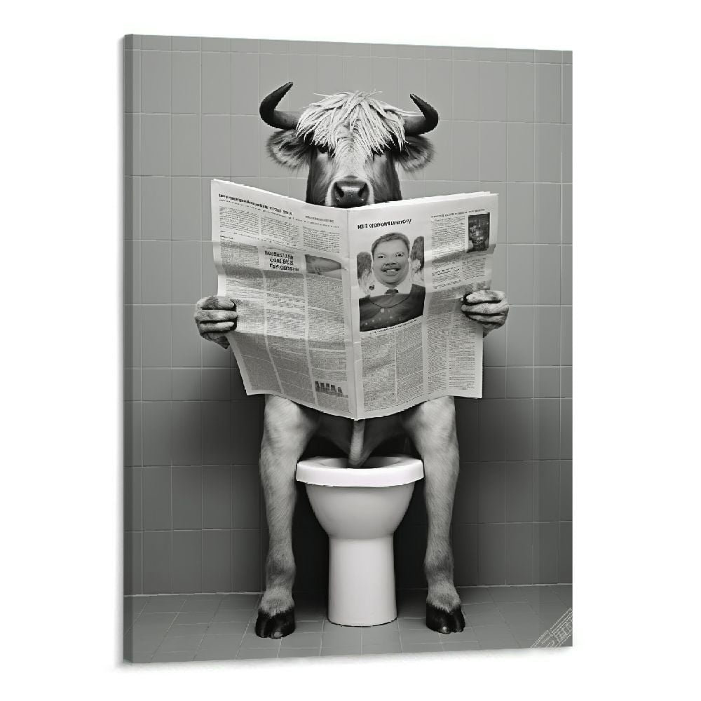 Shiartex The Cow Reading the Newspaper Art Modern Canvas Wall Art ...