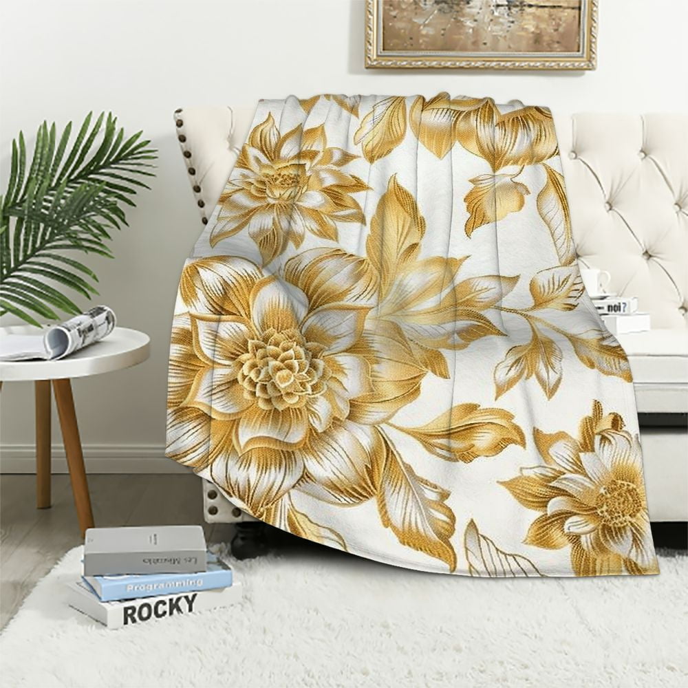 Shiartex Throw Blankets White and Gold Bronzing Christmas Soft ...