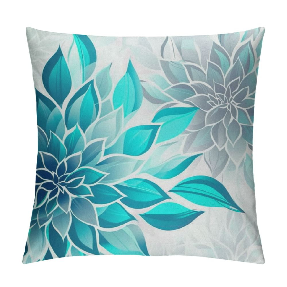 Shiartex Throw Pillow Cover Teal White Turquoise Blue Gray Dahlia Mod ...