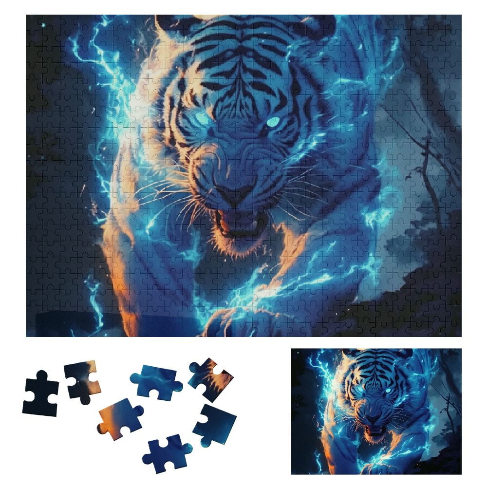 Shiartex Tiger Blue Flame Fantasy Art Wooden Jigsaw Puzzle for Adults ...