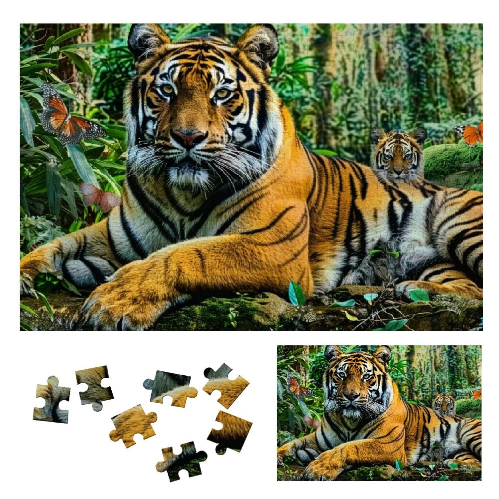 Shiartex Tiger Rock Jungle Print Wooden Jigsaw Puzzle Challenging ...
