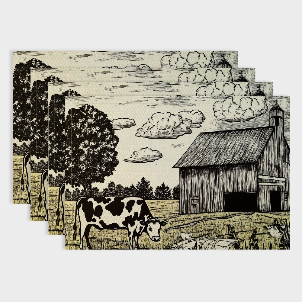 Shiartex Tractor Milk Farm Placemats Set of 4,Seasonal Autumn Cow House ...