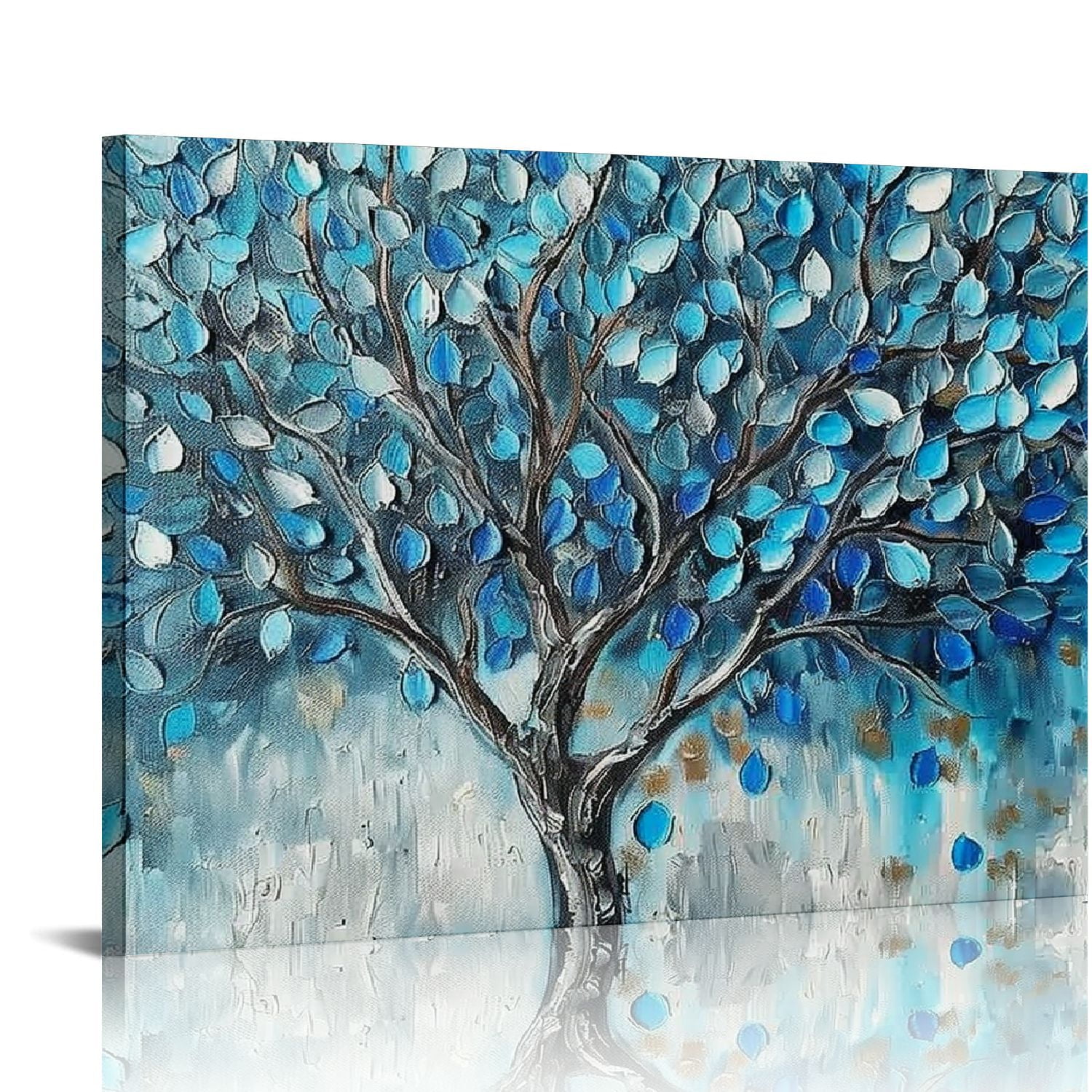 Shiartex Tree Wall Art Teal Blue Nature Tree of Life Abstract Canvas ...
