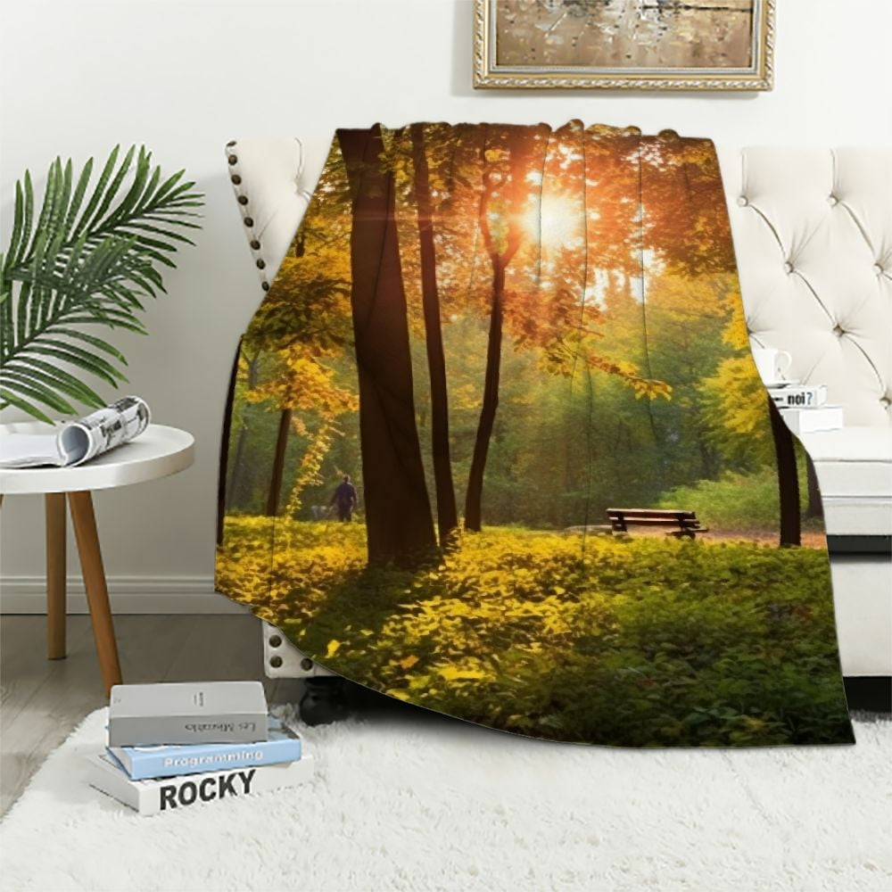 Shiartex Trees Bench Sun Shining Ideal Comfy Throw Blanket for Bed All ...