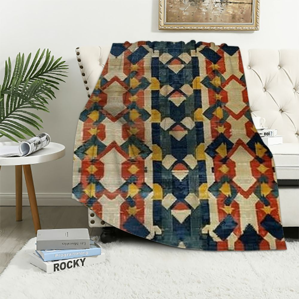 Shiartex Tribal Throw Blanket, Abstract Geometric Shapes Herringbone ...