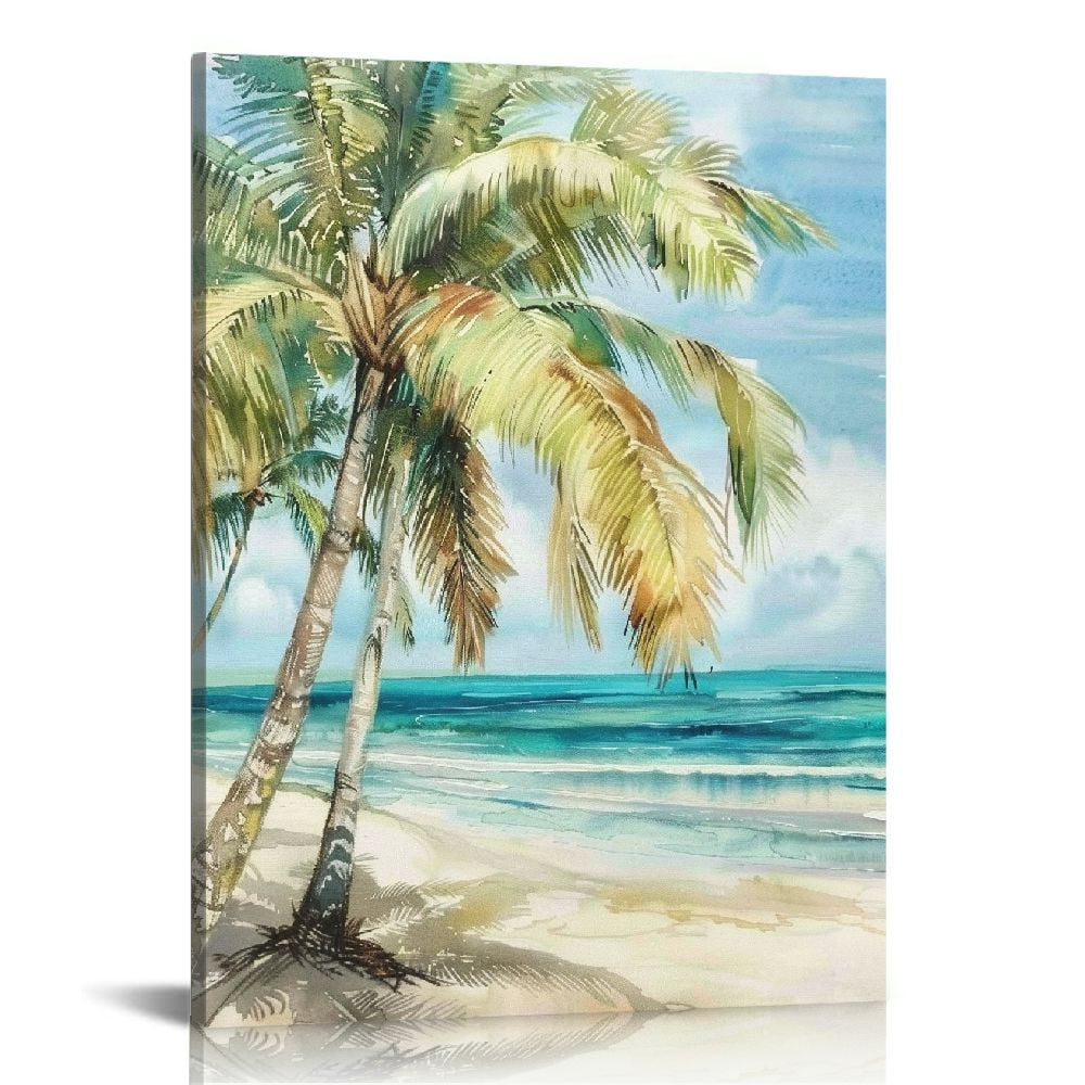 Shiartex Tropical Beach Canvas Painting: Moder Seaside Palm Tree Wall ...