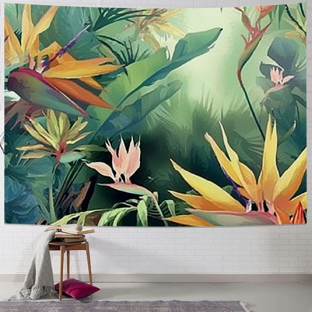 Shiartex Tropical Flower Plant Tapestry Wall Hanging, Palm Tree Leaves ...