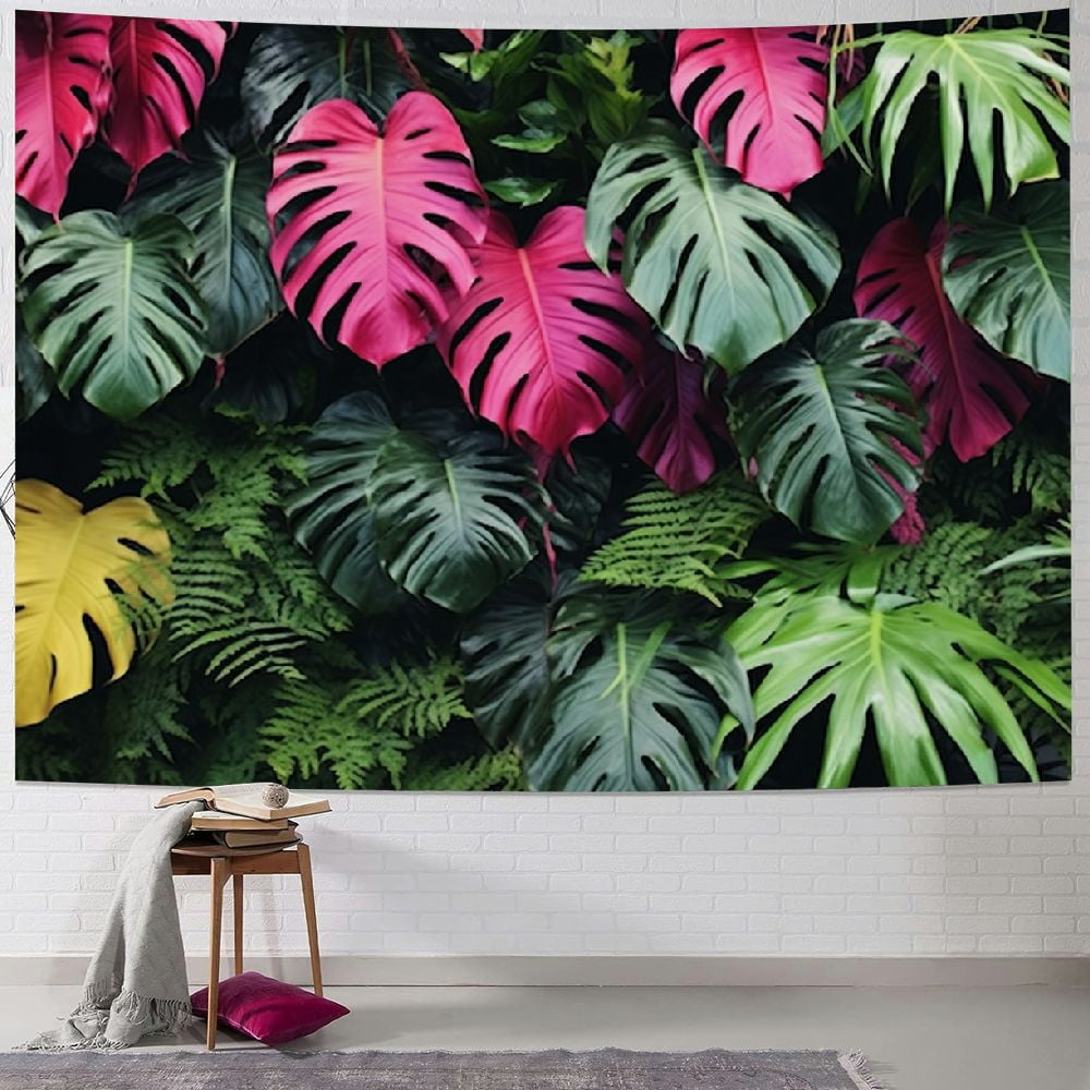 Shiartex Tropical Leaves Tapestry Wall Hanging Pink and Green Leaves ...