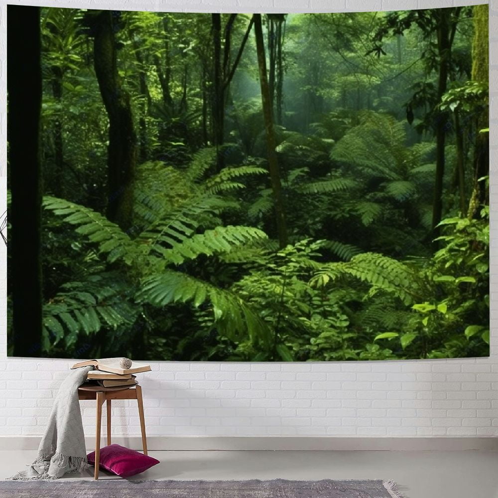 Shiartex Tropical Rainforest Jungle Tapestry, Green Plant Tree Leaves ...