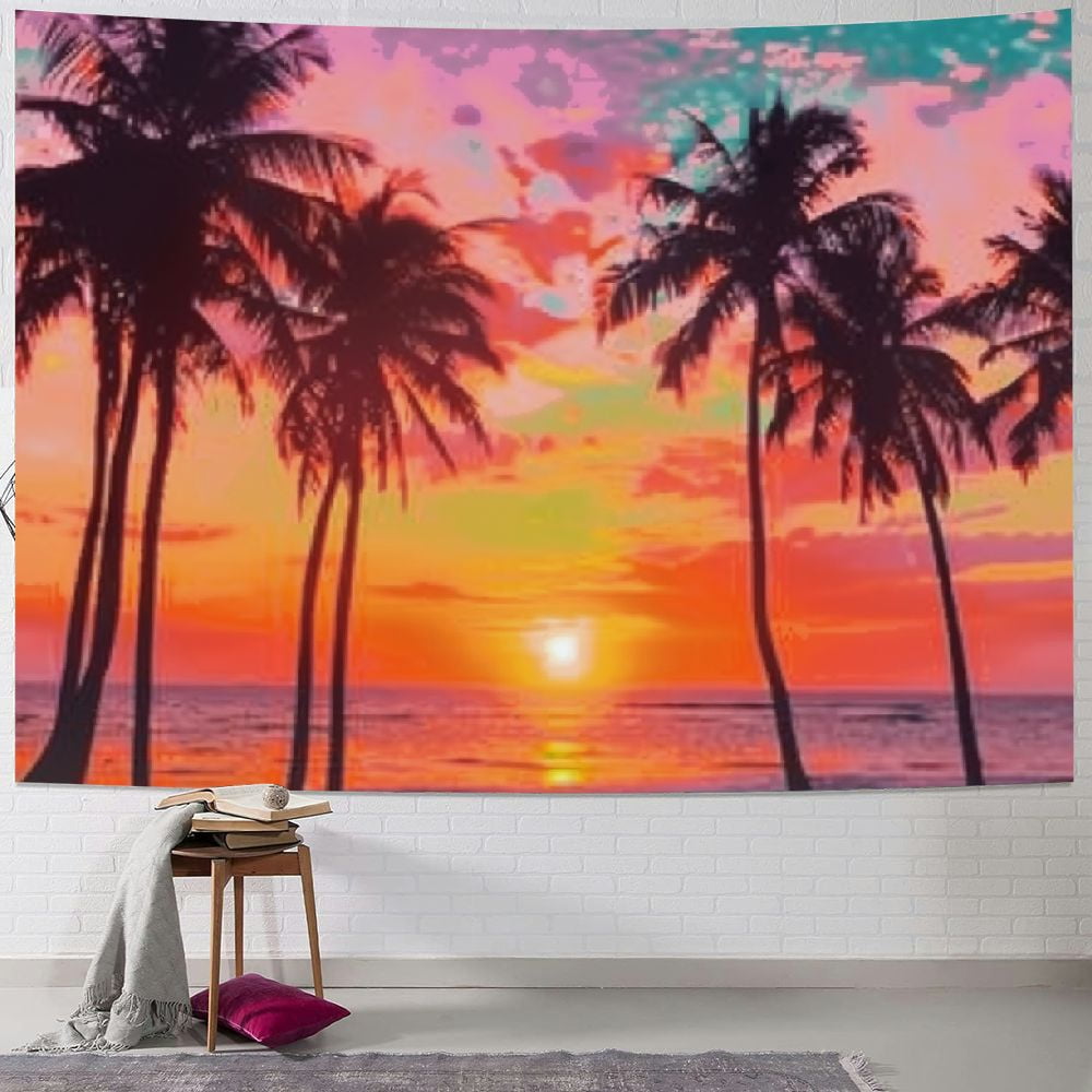 Shiartex Tropical Tapestry, Sunset Beach Ocean with Palm Tree ...