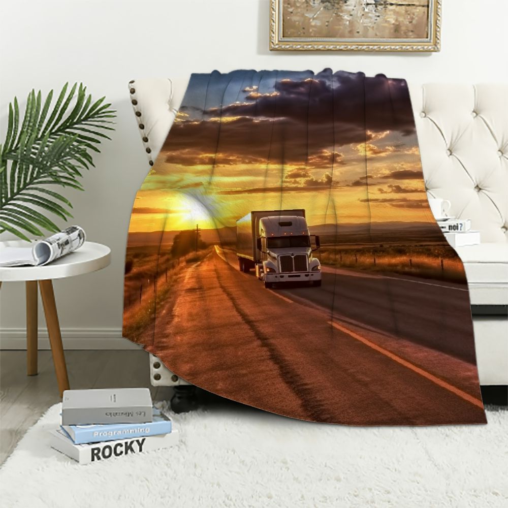Shiartex Truck on Rural Road at Sunset/Sunrise Throw Blanket for Couch ...