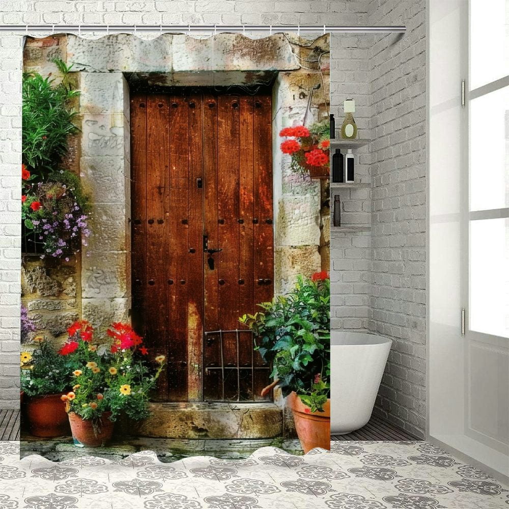 Shiartex Tuscan Shower Curtain, Colorful Flowers Outside Home in ...
