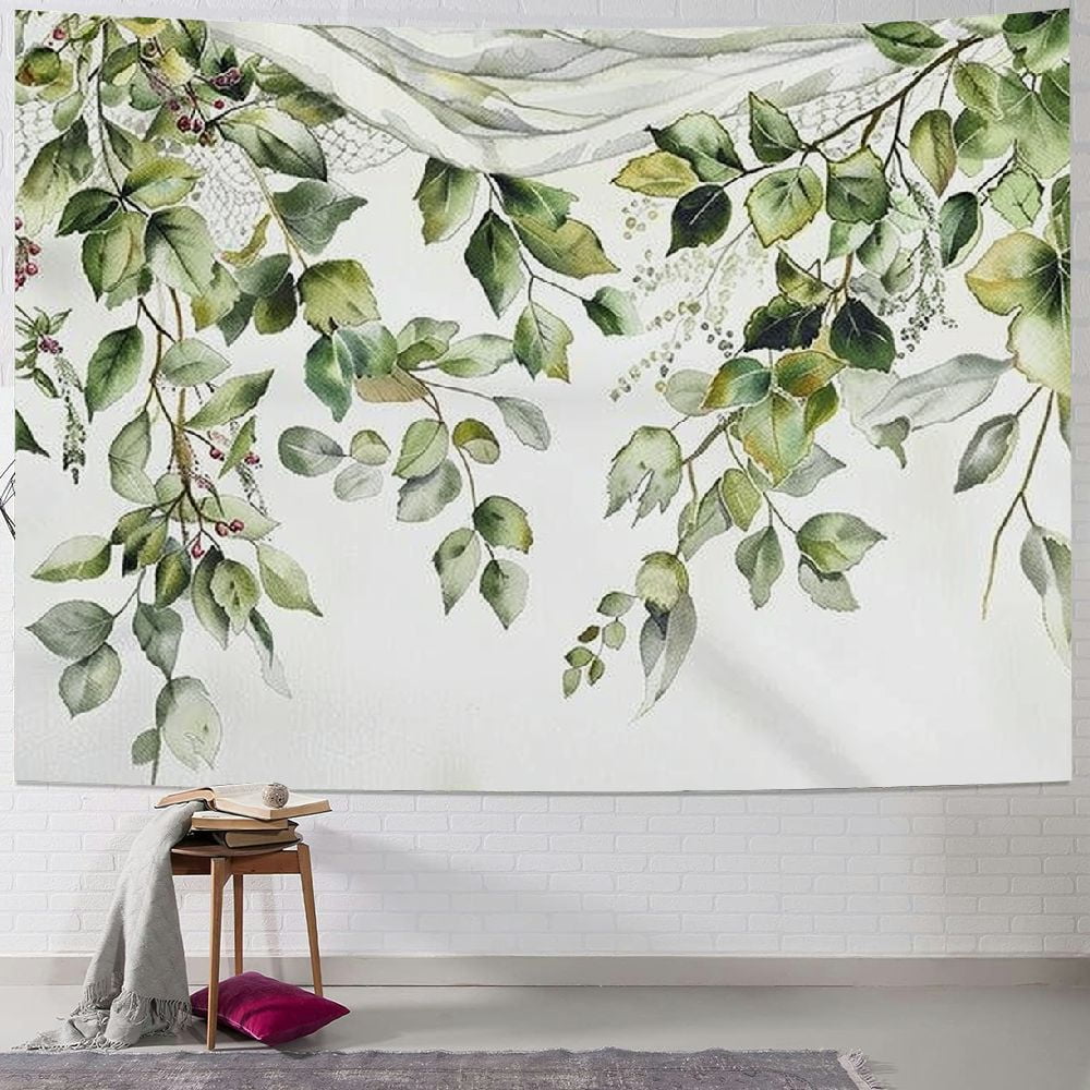 Shiartex Velvet Floral Spring Tapestry Vintage Sage Green Leaves ...