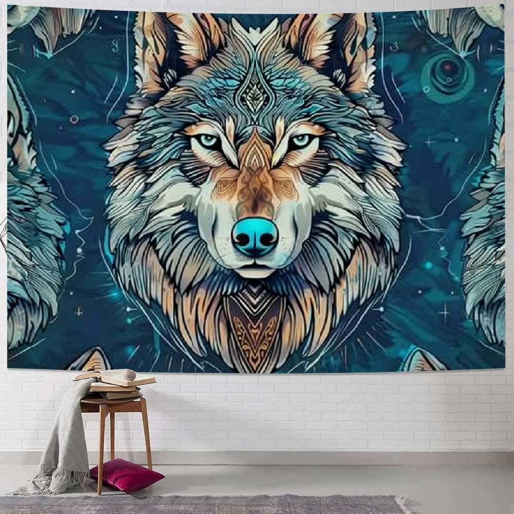 Shiartex Viking Wolf Tapestry, Norse Mythology Runes Ancient Blue ...