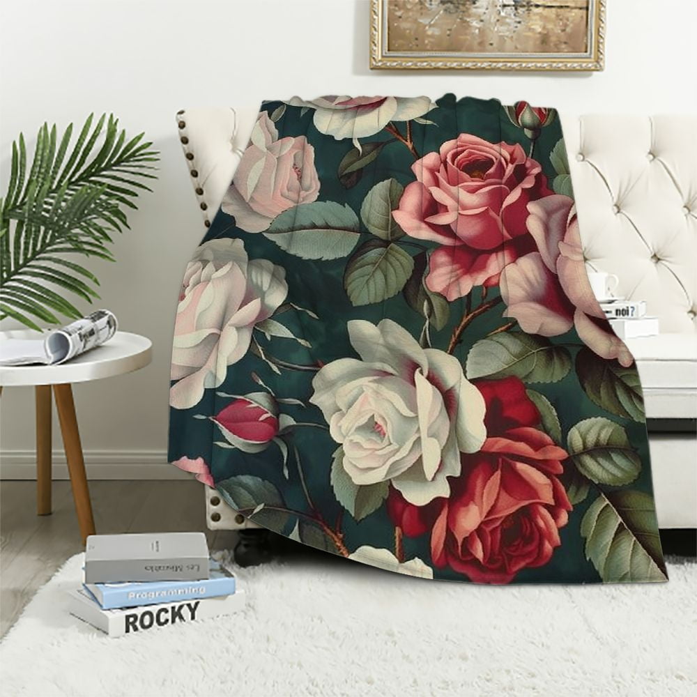 Shiartex Vintage Elegant Popular Rose Floral Blanket Vintange Flower ...