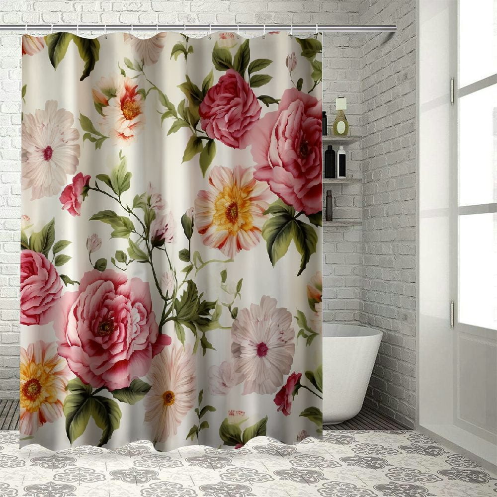 Shiartex Vintage Floral Shower Curtain Home Decor Pink Peony Rose ...