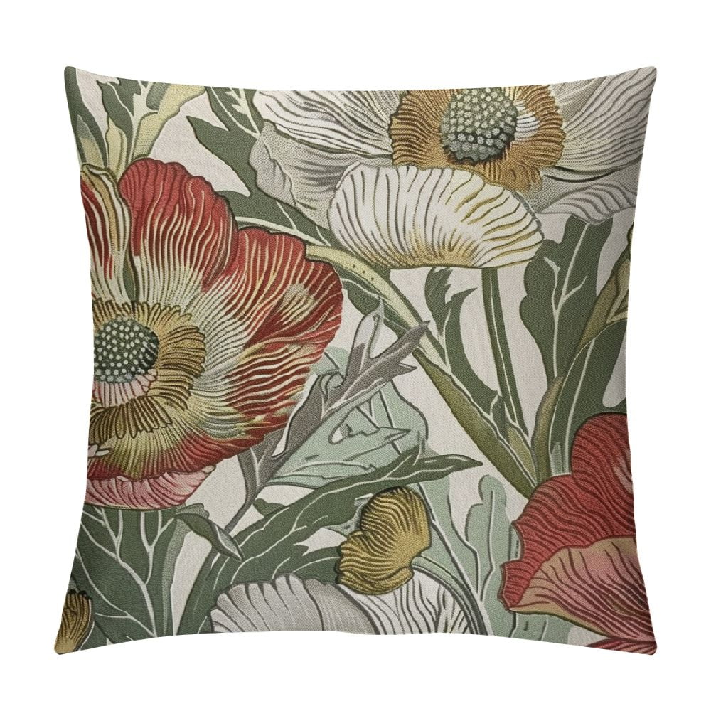 Shiartex Vintage Flowers Pillow Covers 18x18 Inch Rust Orange Yellow ...