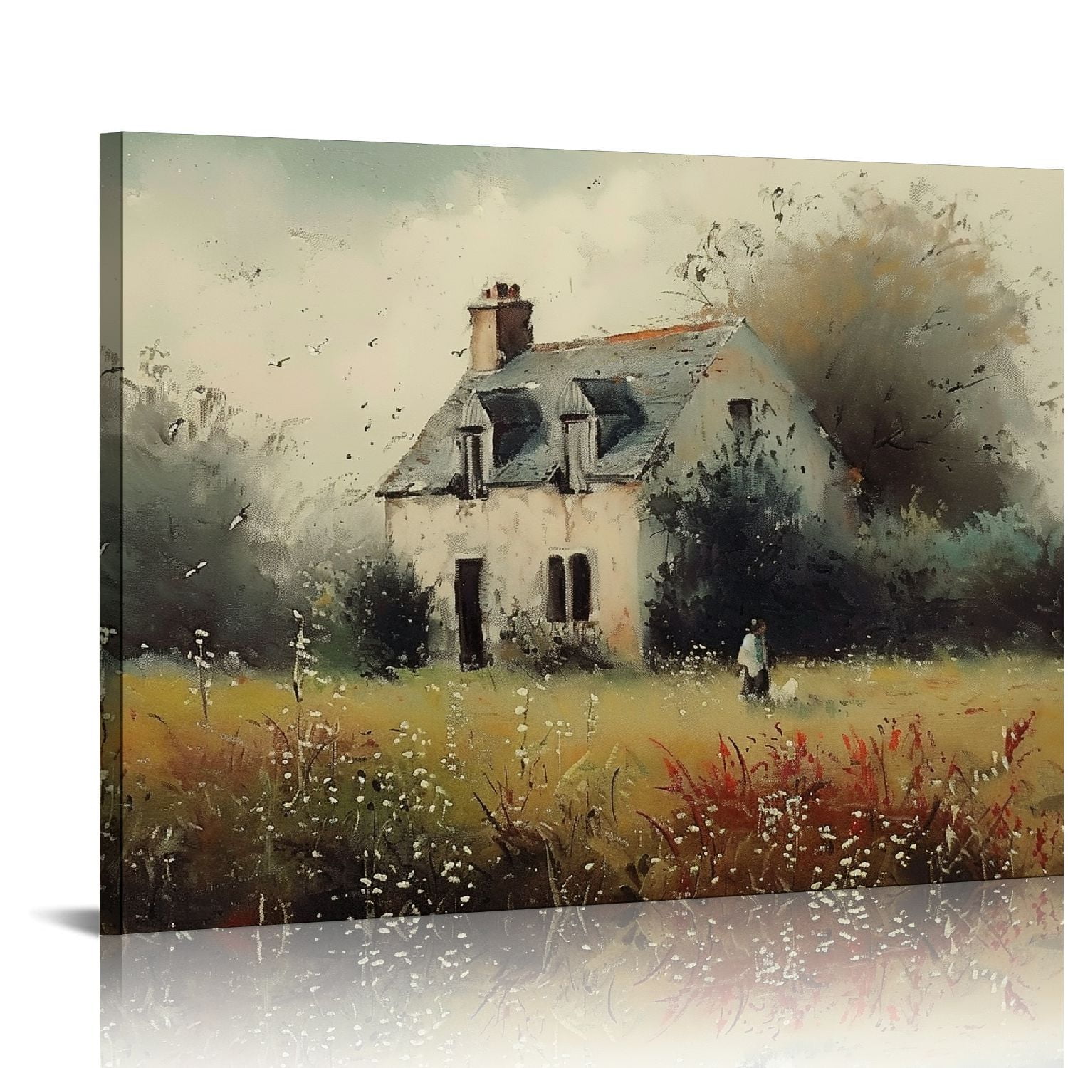 Shiartex Vintage Landscape Flower Portrait Oil Painting Canvas Wall Art ...
