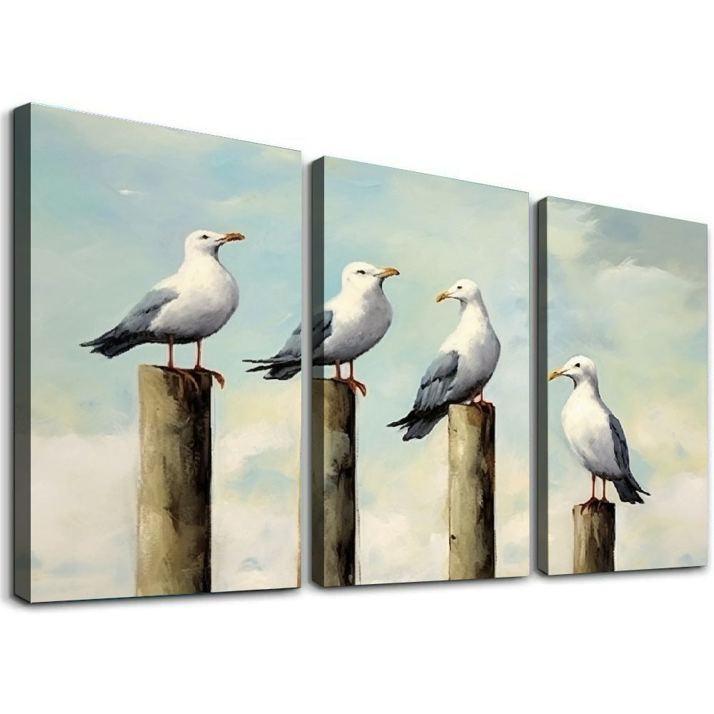 Shiartex Wall Art Canvas 3 Piece Set Fall Decor Sea Mew Ready to Hang ...