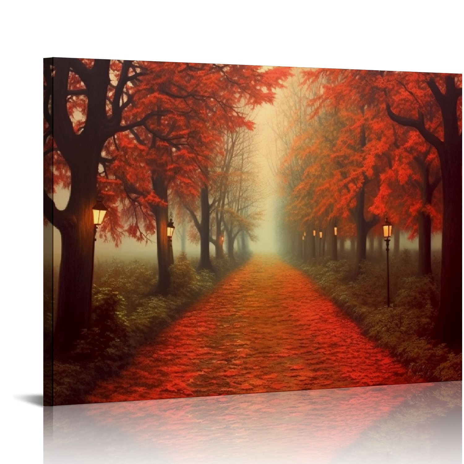 Shiartex Wall Art Red Maple Forest Autumn Maple Leaves and Road ...