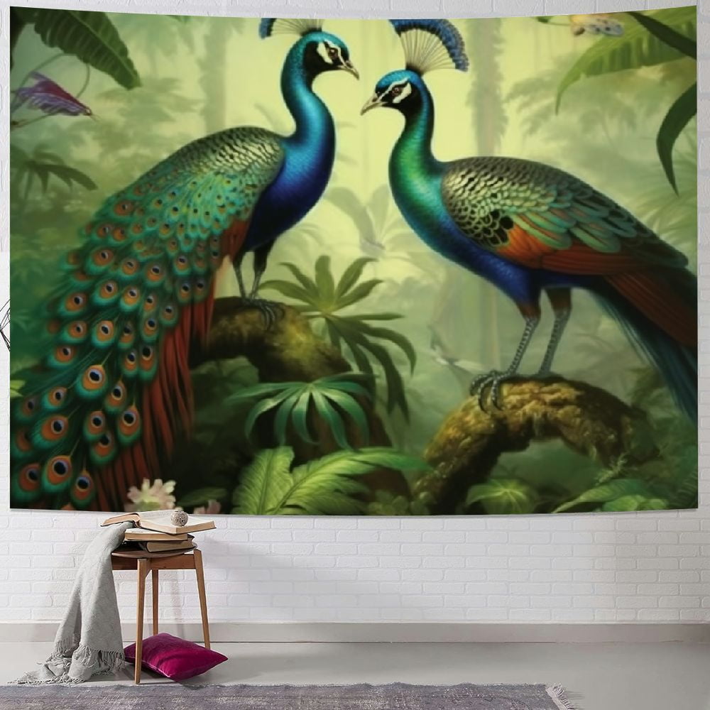Shiartex Wall Tapestry Wall Art Green Retro Peacocks Animals Elegant ...