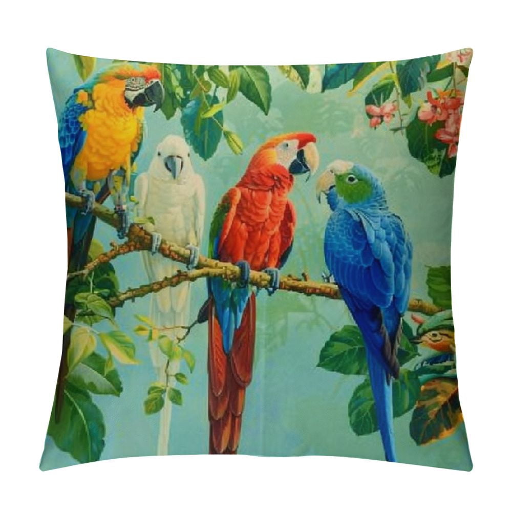 Shiartex Watercolor Bird Decorative Pillow Covers Colorful Parrot Throw ...