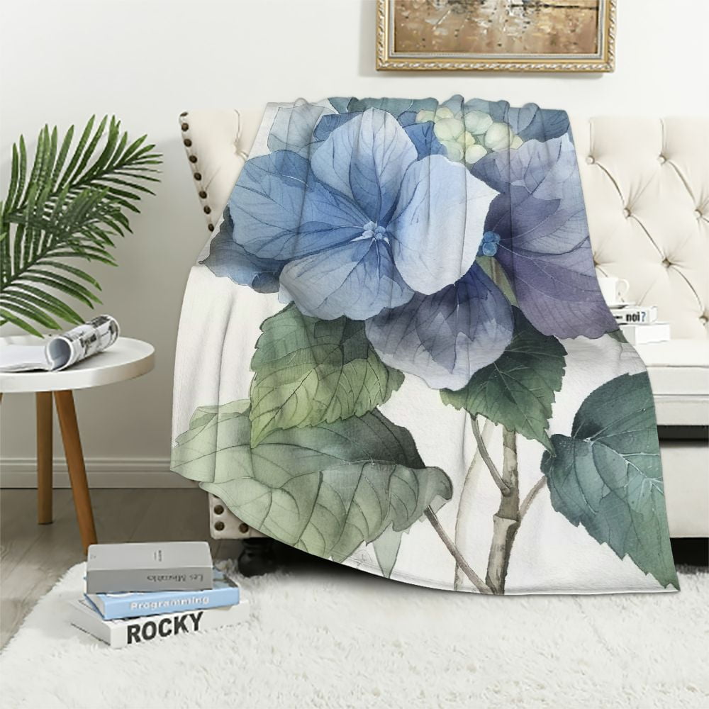 Shiartex Watercolor Blue Hydrangea Flower Blanket Watercolor Hydrangea ...