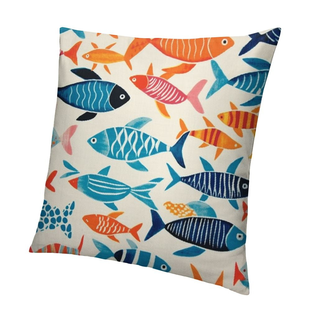 Shiartex Watercolor Fish Throw Pillow Covers ,Art Fish Blue Red Fish ...
