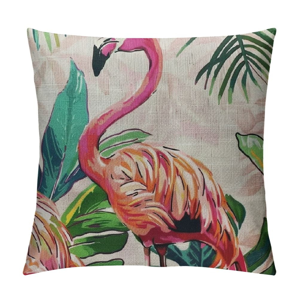 Shiartex Watercolor Flamingo Throw Pillow Covers Summer Tropical Green ...