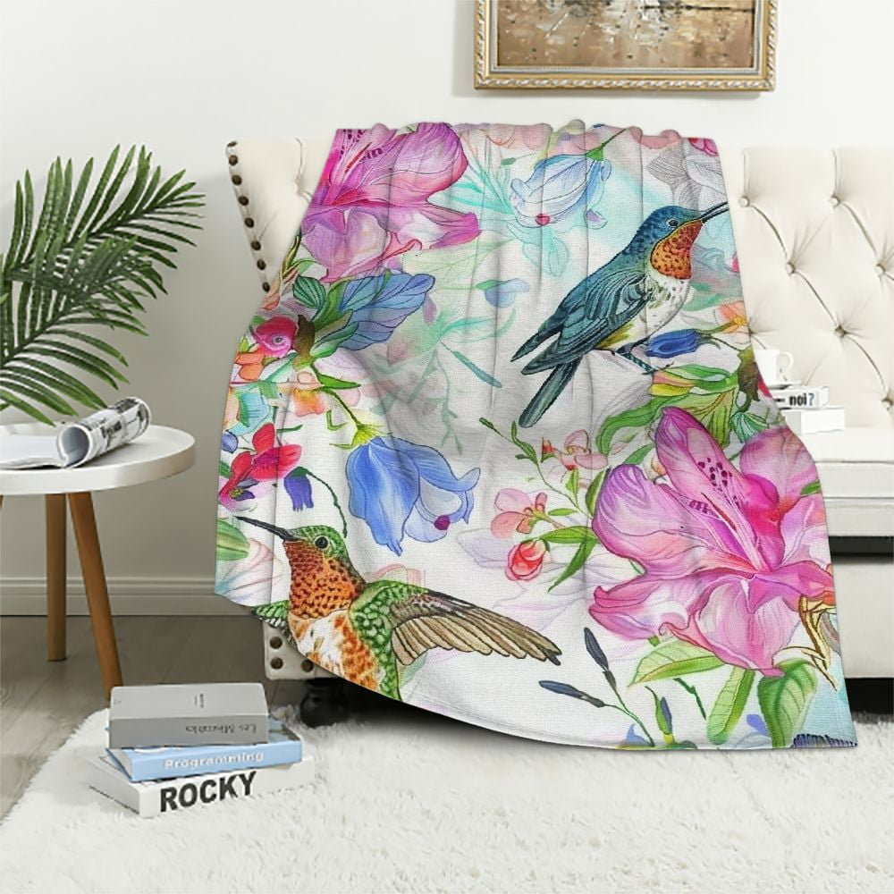 Shiartex Watercolor Hummingbird Birds Flowers Throw Blanket Ultra Soft ...