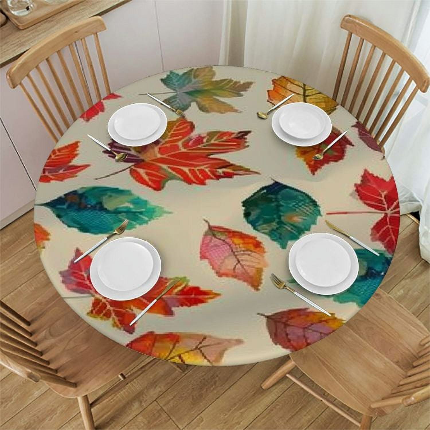 Shiartex Watercolor Maple Leaves Table Cloth - Fall Floral Leaf Elastic ...